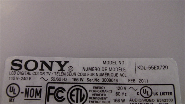 HDTV PARTS. A-1804-042-A, 1-883-300-21, 1-732-438-21, KDL-55EX720, SONY ...