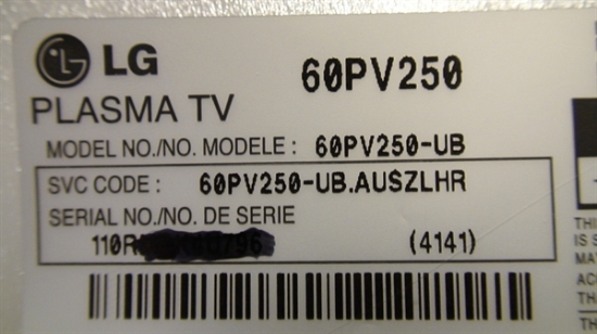 HDTV PARTS. LG, 60PV250, 60PV250-UB, LG 60PV250 60-Inch 1080p TruSlim ...