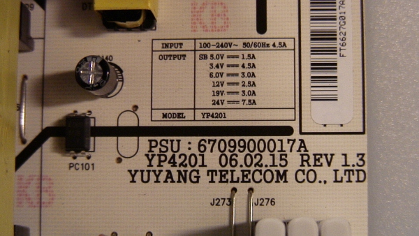 HDTV PARTS. 6709900017A, 6709900017C, EAY32731102, DSS-V-0-1, LG ...
