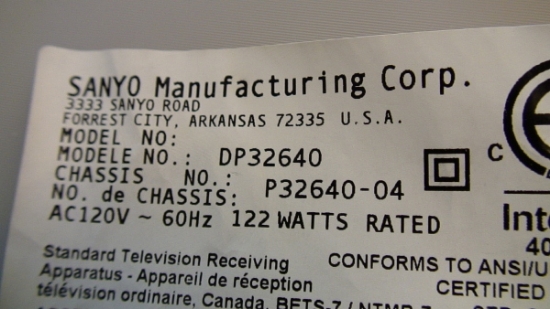 HDTV PARTS. 1AA4B10N2480A, CCP-3400AP, E131175, TC-368, SANYO, DP32640 ...