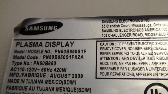 HDTV PARTS. BN96-09743A, LJ41-06155A, LJ92-01612A, SAMSUNG, PN50B650S1F ...