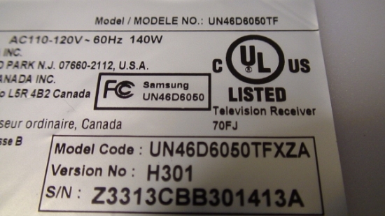 HDTV PARTS. BN63-08123B, BN61-07121A, BN61-07121A#3, LD550-46 ...