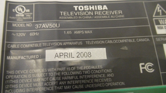 HDTV PARTS. 75011273, STV37TH VTV-K3705, 454C0151L11, 503A6643, TOSHIBA ...