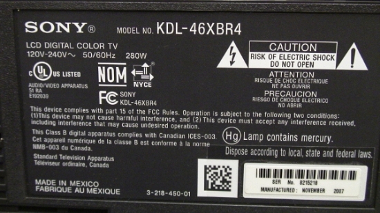 HDTV PARTS. SONY LCD KDL-46XBR4, 46 INCH SONY BRAVIA KDL-46XBR4 46 ...
