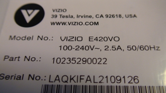 HDTV PARTS. E97252-K, AWM 20706, HUNG FU, E420VO, VIZIO E3D420VX, VIZIO ...