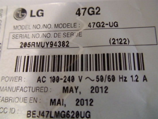 HDTV PARTS. YOUNGSHIN-C, AWM 2643 VW-1, 47LM6700, 47LM6700-UA, 47G2 ...