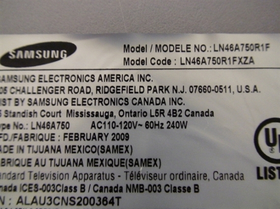 HDTV PARTS. BN44-00203A, BN44-00202A, E301536, LN46A750R1F, LN46A750R1F ...