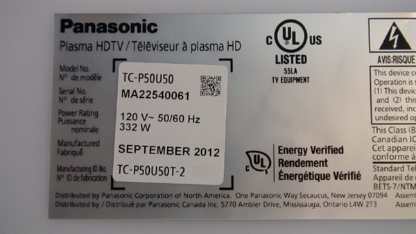 HDTV PARTS. TXFEA0112SER, TMW2AA003, L0AA16C00011, TC-50PU54, TC-P50U50 ...