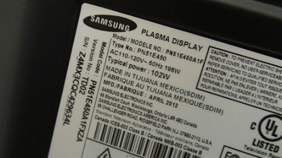 HDTV PARTS. SAMSUNG 51 720p PLASMA HD TV, FLAT SCREEN PN51E450A1F ...