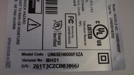 HDTV PARTS. ELETECK E254881, E251881, AWM STYLE 21016, UN65EH6000F ...