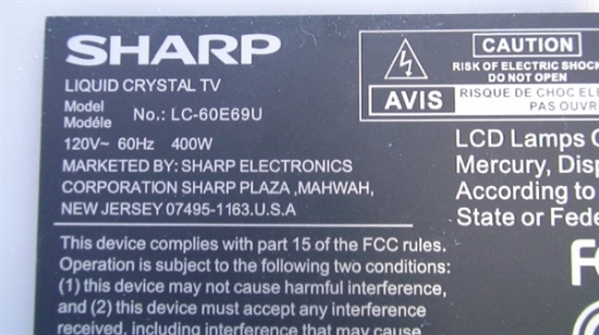HDTV PARTS. 266073000, LK600D3LA38, TV WALL MOUNT BRACKET, SHARP 60 LCD ...