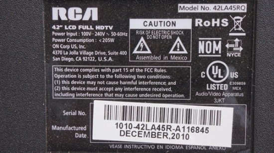 HDTV PARTS. AYI420801, A0YUAN, 3BS0016314, CEM-1.E141940, 42LA45RQ, RCA ...