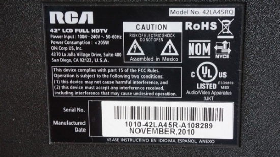 HDTV PARTS. 42LA45RQ, RCA 42LA45RQ, RCA 42 LCD TV 1080P, RCA 42LA45RQ ...