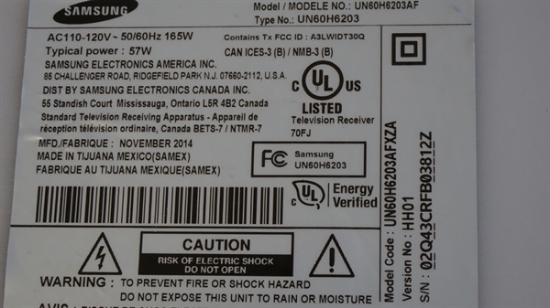 HDTV PARTS. BN39-01931D, E148000, AWM STYLE 21016, UN60H6203AFXZA ...