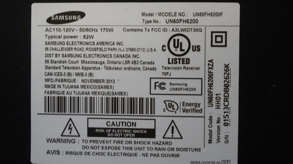 HDTV PARTS. UN60FH6200FXZA, UN60FH6200 ‑ 60" LED Smart TV ‑ 1080 ...