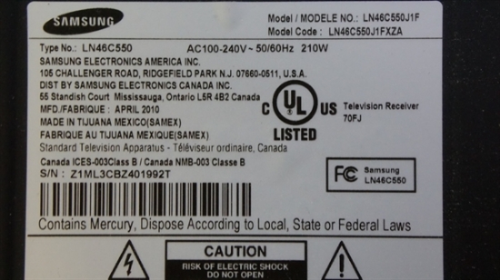 HDTV PARTS. 69.46T03.F07, T460HW03, LN46C550J1F, LN46C550J1FXZA ...