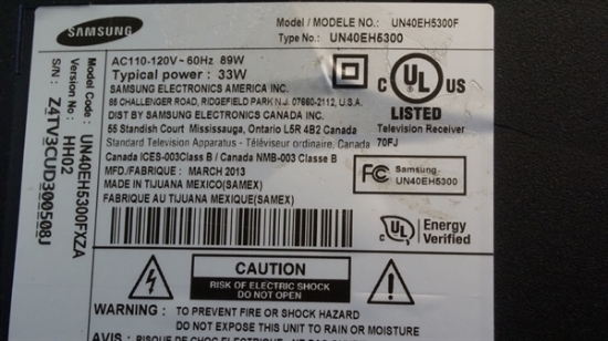 HDTV PARTS. UN40EH5300F, UN40EH5300FXZA SAMSUNG 40 LED TV SMART TV ...
