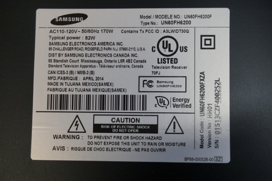 HDTV PARTS. ELETECK E254881 CY-DF600CGV2H UN60FH6200FXZA UN60FH6200F ...