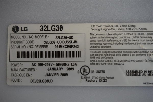 HDTV PARTS. EBU50186204 AGF55627001 EAX42499101(7) 32LG30 32LG30-UA ...