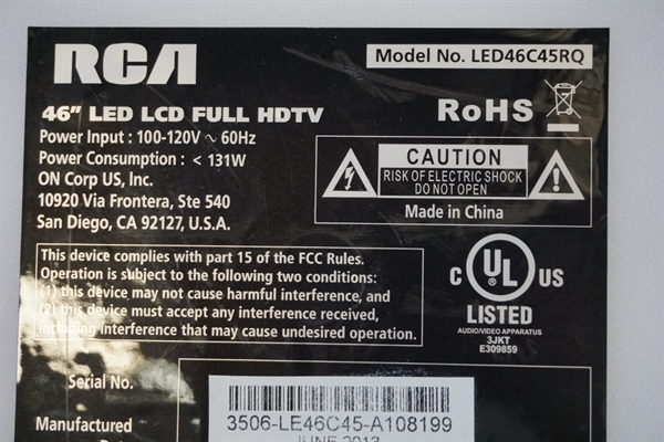 HDTV PARTS. E203950, LSC460HN03-QYE, LED46C45RQ, RCA 46 LED TV LVDS ...