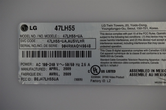 HDTV PARTS. 6635L-0067A, TB47K-L REV0.1, 47LH55, 47LH55-UA, 47LD950 ...