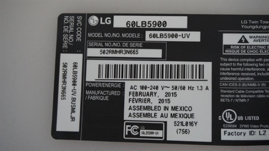 HDTV PARTS. HC600DUF-VHHS2-11XX, LG INNOTEK DRT 3.0 60"-B TYPE REV01 ...