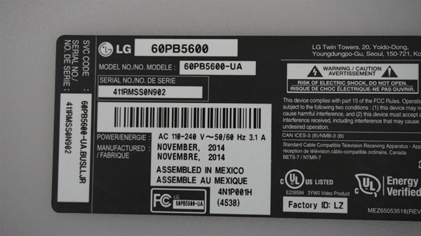 HDTV PARTS. EBT62854110, EBU62117406, EAX65405504(1.0), 60PB5600 ...