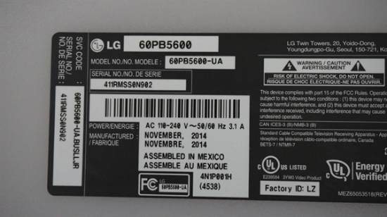 HDTV PARTS. EBT62854110, EBU62117406, EAX65405504(1.0), 60PB5600 ...