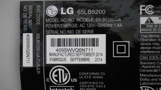 HDTV PARTS. C650S06E02A, V650HP1-LS6 Rev.E1, 65LB5200-UA, 65LB5200 ...