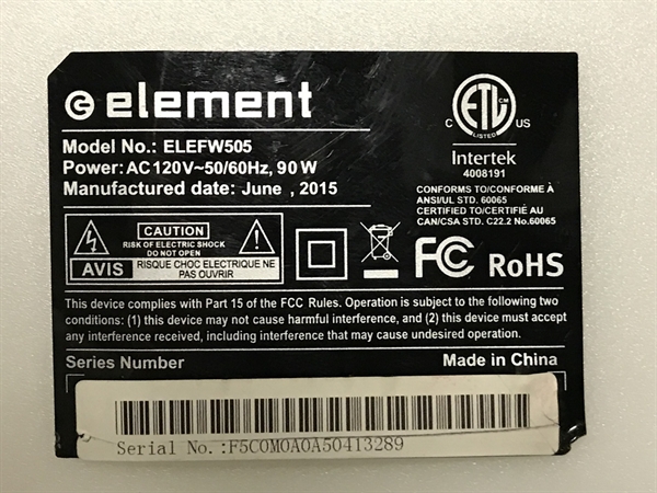 HDTV PARTS. 455BE5, 72002960, ELEFW505, ELEMENT 50 LED TV NECK STANDS ...